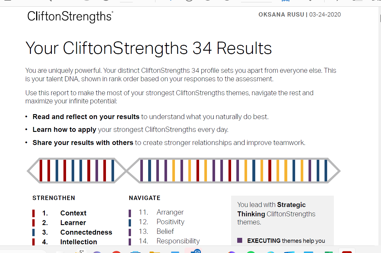 Raport Puncte Forte Oxana Rusu (Clifton Strengths) | Talent Reserve